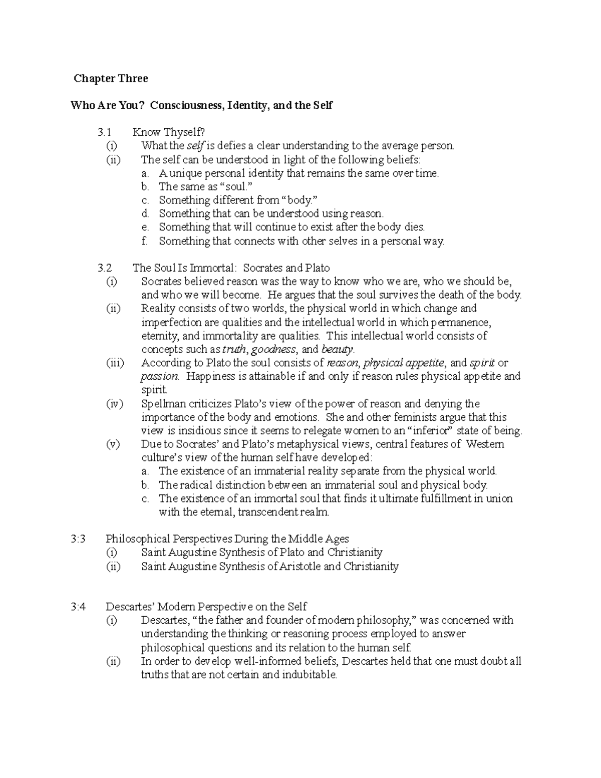 PHIL 101 Chapter 3 Outline and Key Terms - Chapter Three Who Are You ...