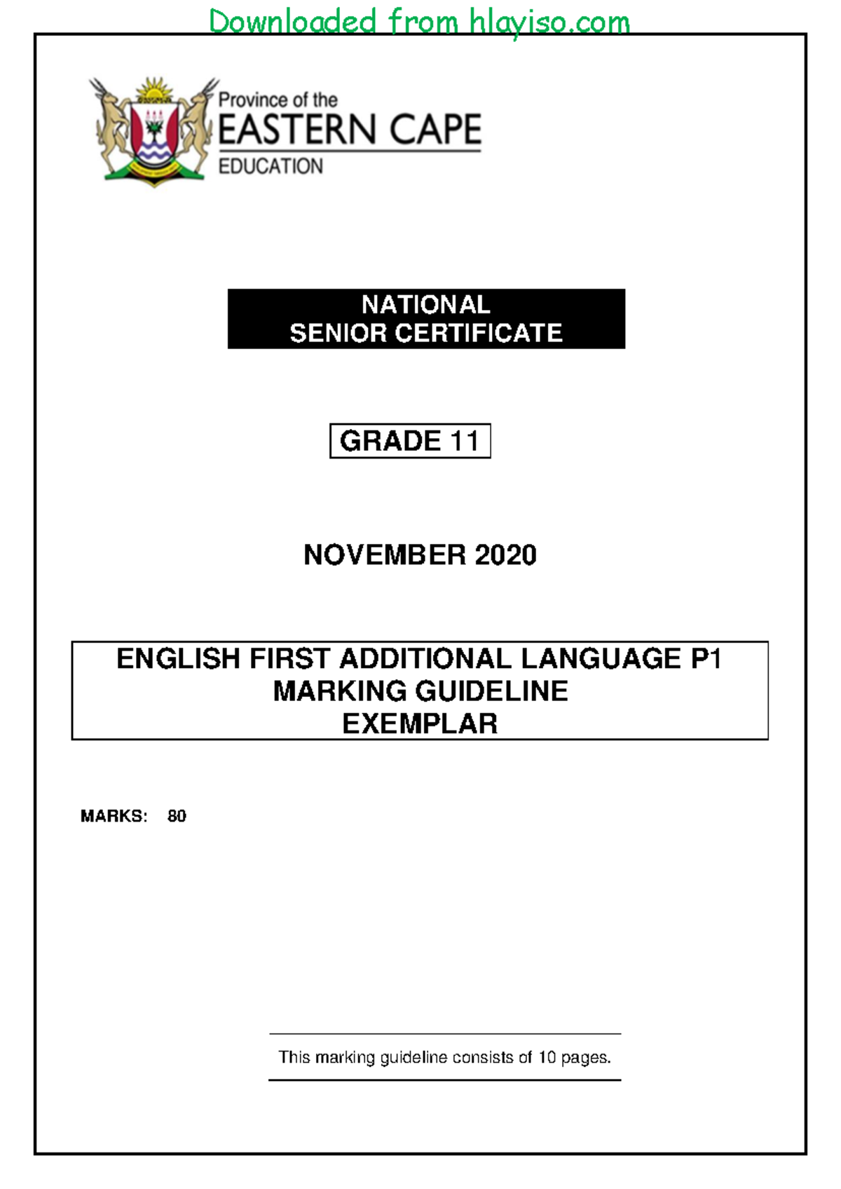 English FAL P1 GR11 MEMO NOV2020 hlayiso - NATIONAL SENIOR CERTIFICATE ...