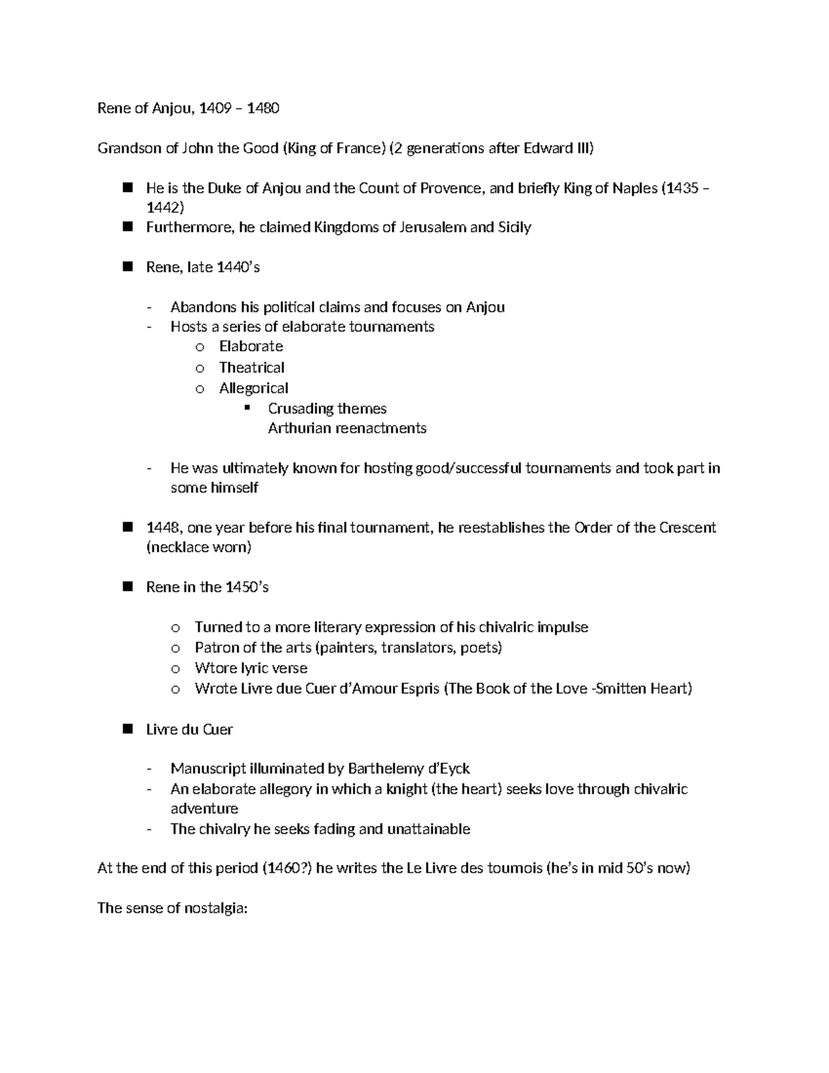 Tournaments - Lesson 5 - Rene of Anjou, 1409 – 1480 Grandson of John ...
