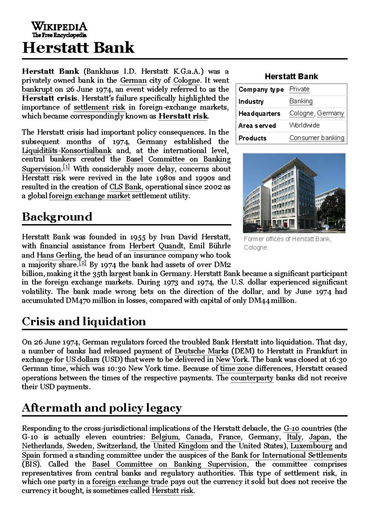 1 - Summary - Herstatt Bank Company type Private Industry Banking ...