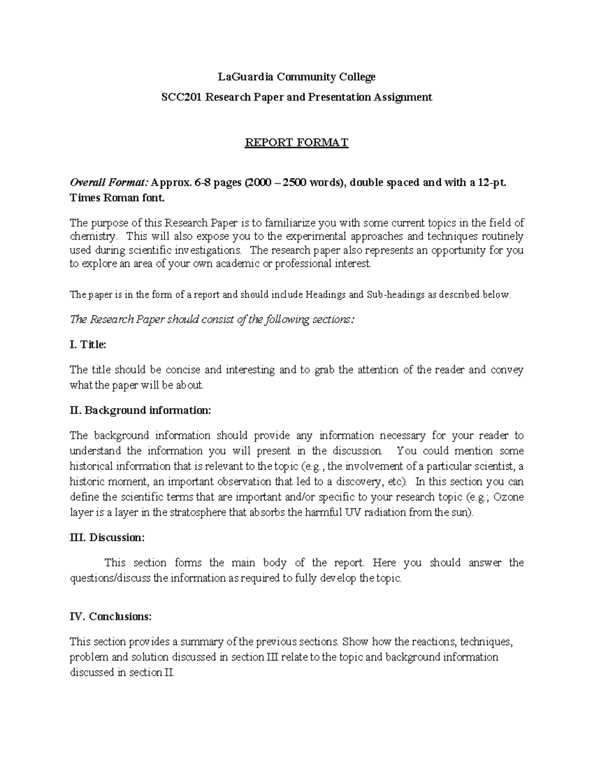 Research Paper Format - LaGuardia Community College SCC201 Research ...