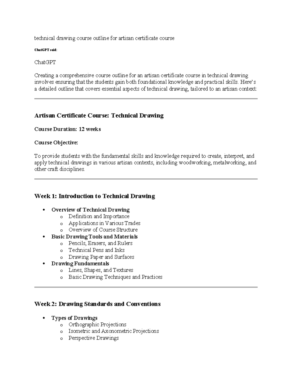 Technical drawing course outline for artisan certificate course - Here ...