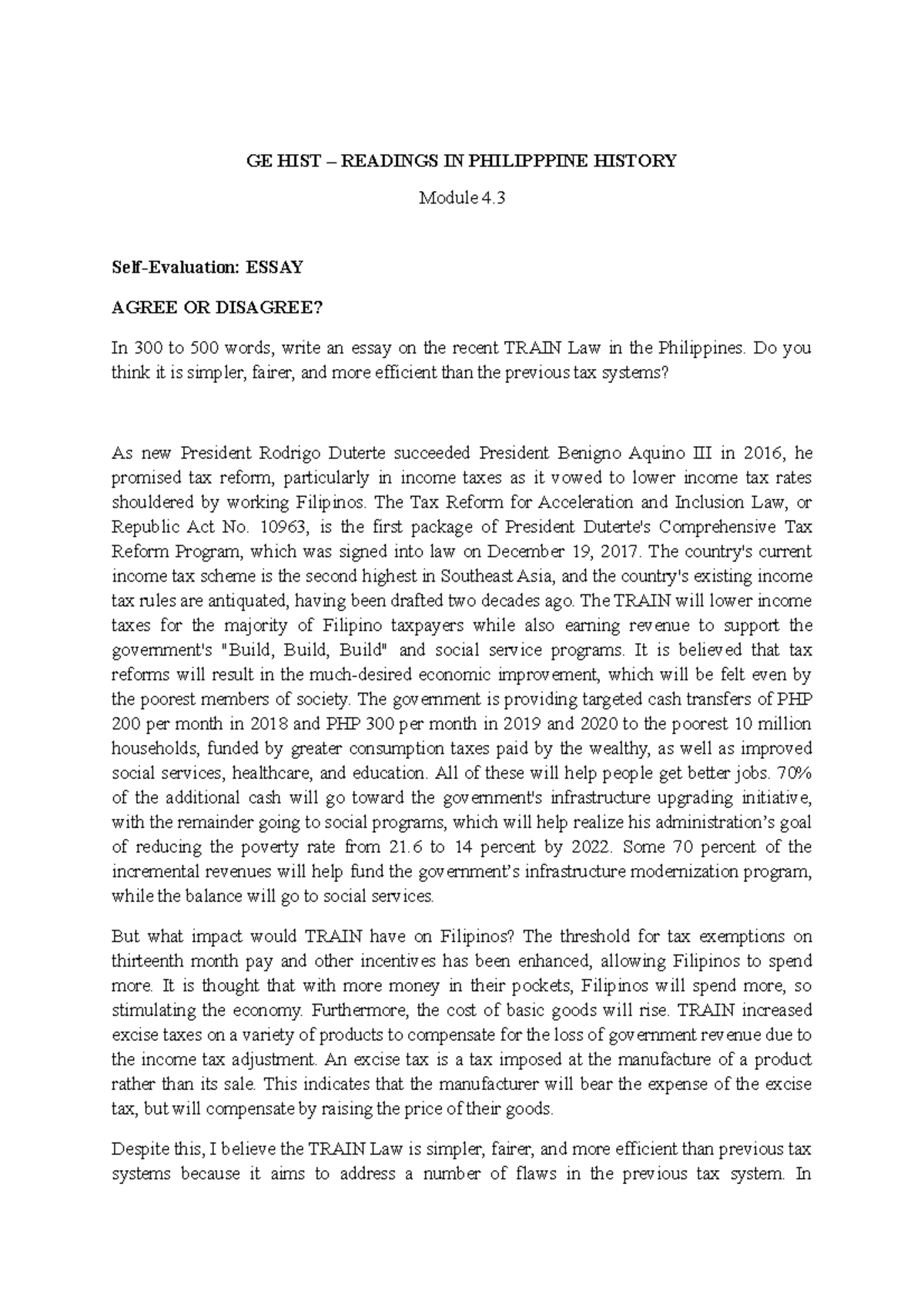 GE HIST 4.3 Self-Evaluation - GE HIST – READINGS IN PHILIPPPINE HISTORY ...