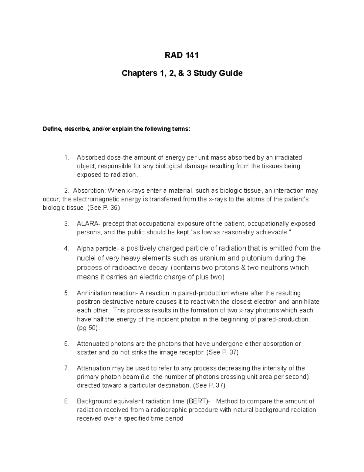 Study Guide 1 - Notes on lectures - RAD 141 Chapters 1, 2, & 3 Study ...