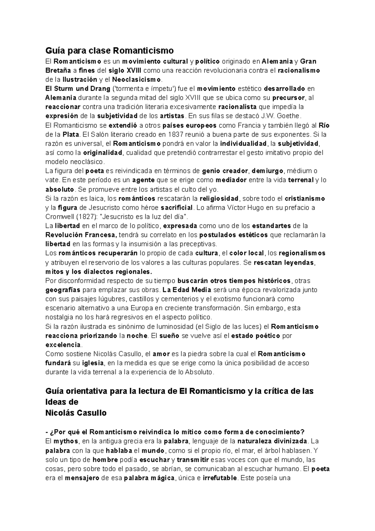 Guía para clase Romanticismo - Guía para clase Romanticismo El ...