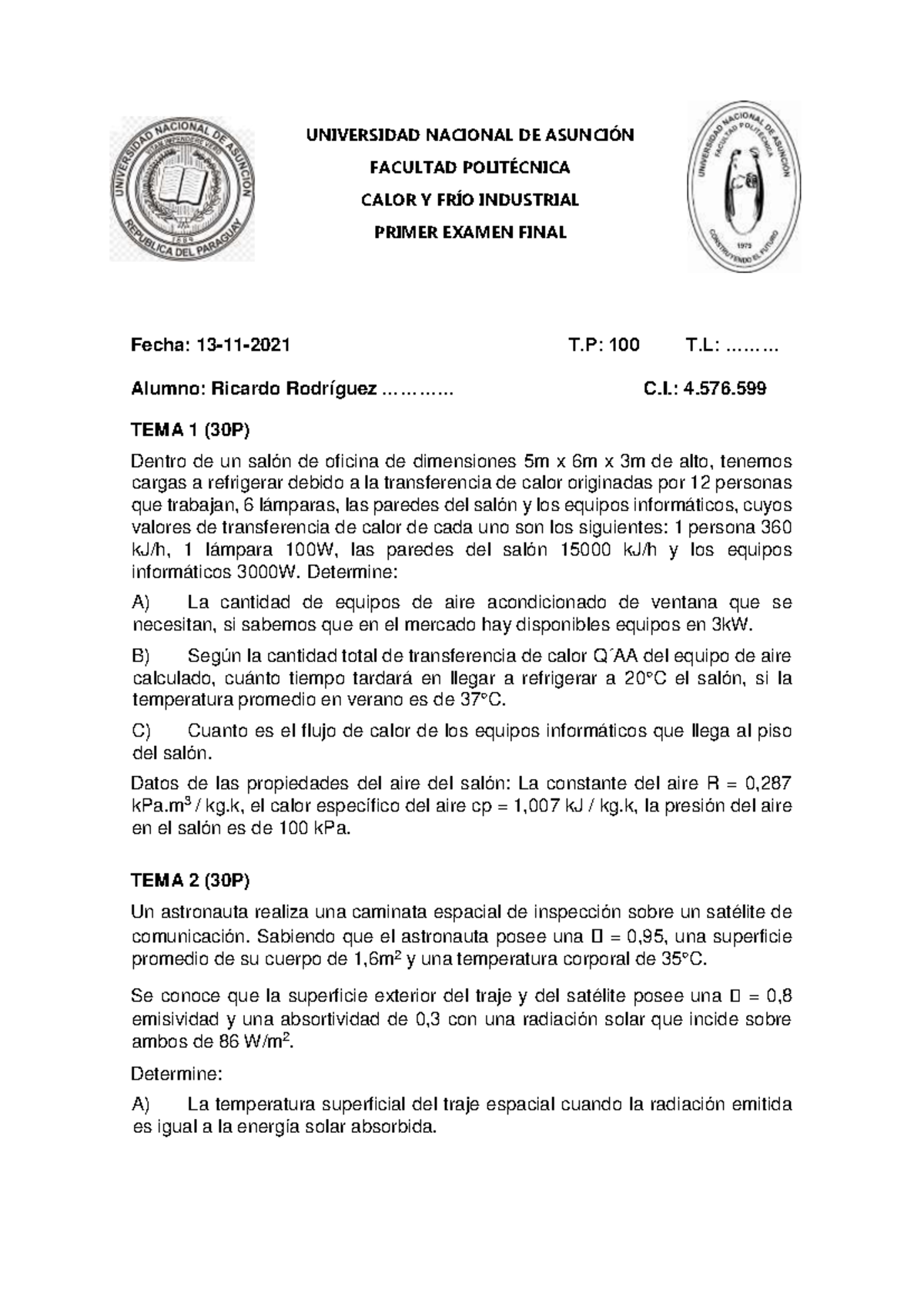 Primer Examen Final CFI Fpuna Ricardo R - UNIVERSIDAD NACIONAL DE ...