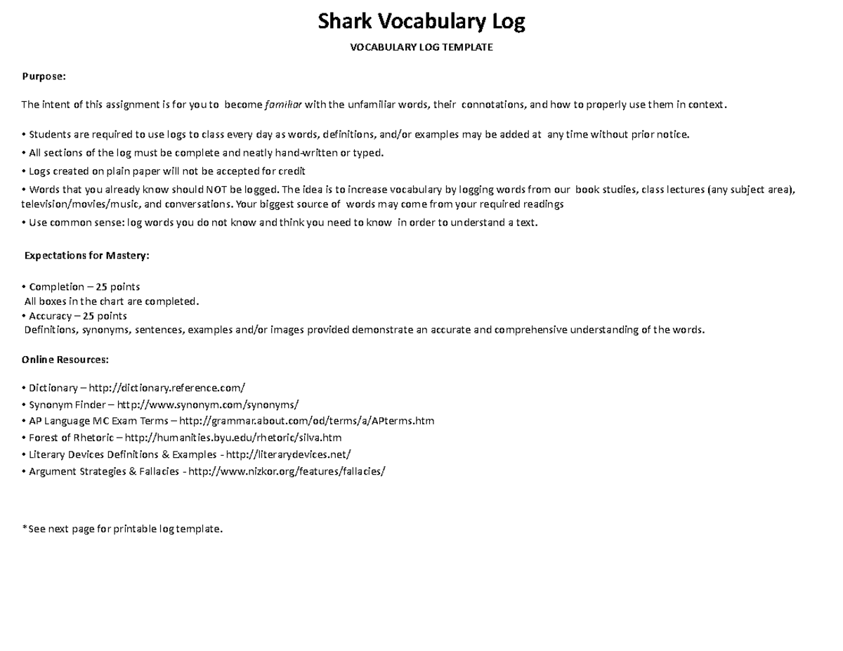Caleb Robertson - Revised Vocabulary LOG Template - VOCABULARY LOG ...