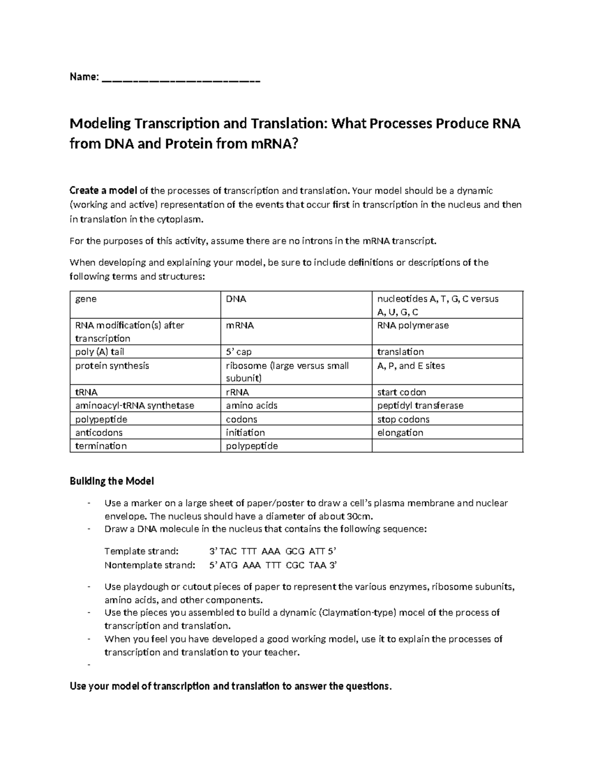 Gene Expression Activity - Name ...