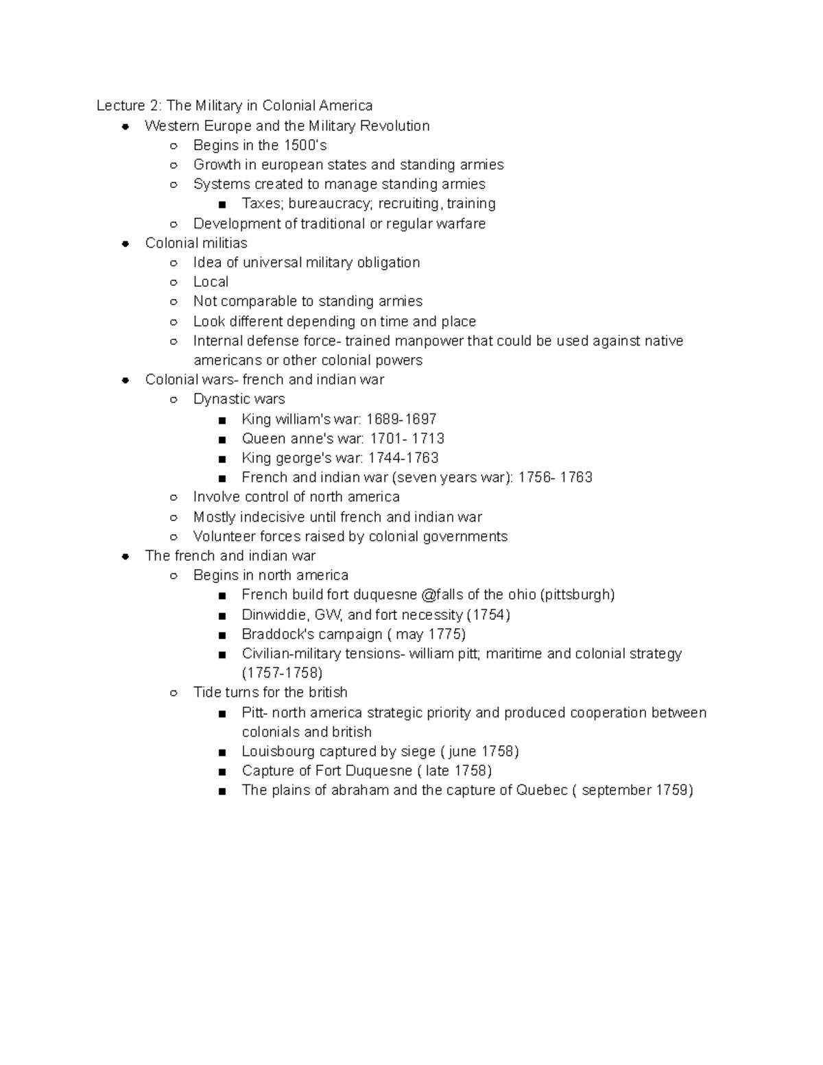 Lecture 2: military in colonial America - Lecture 2: The Military in ...