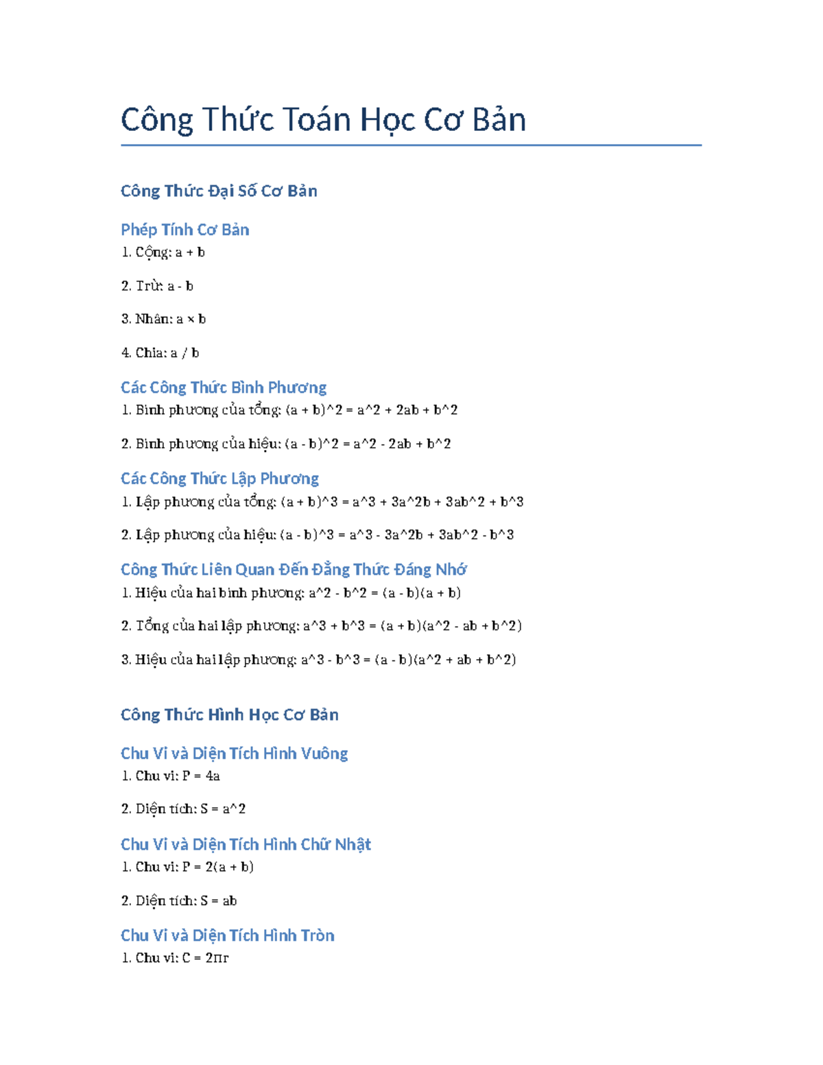 Cong Thuc Toan Hoc Co Ban - Công Thức Toán Học Cơ Bản Công Thức Đại Số ...