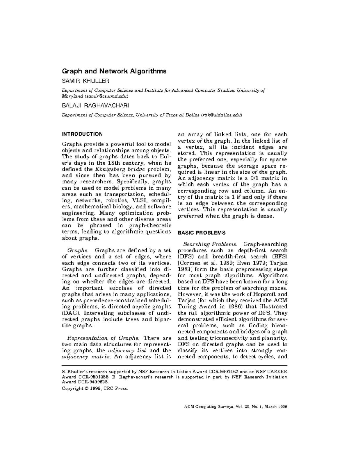 Graph AND Network Algorithms - Graph and Network Algorithms SAMIR KHULLER Department of Computer ...
