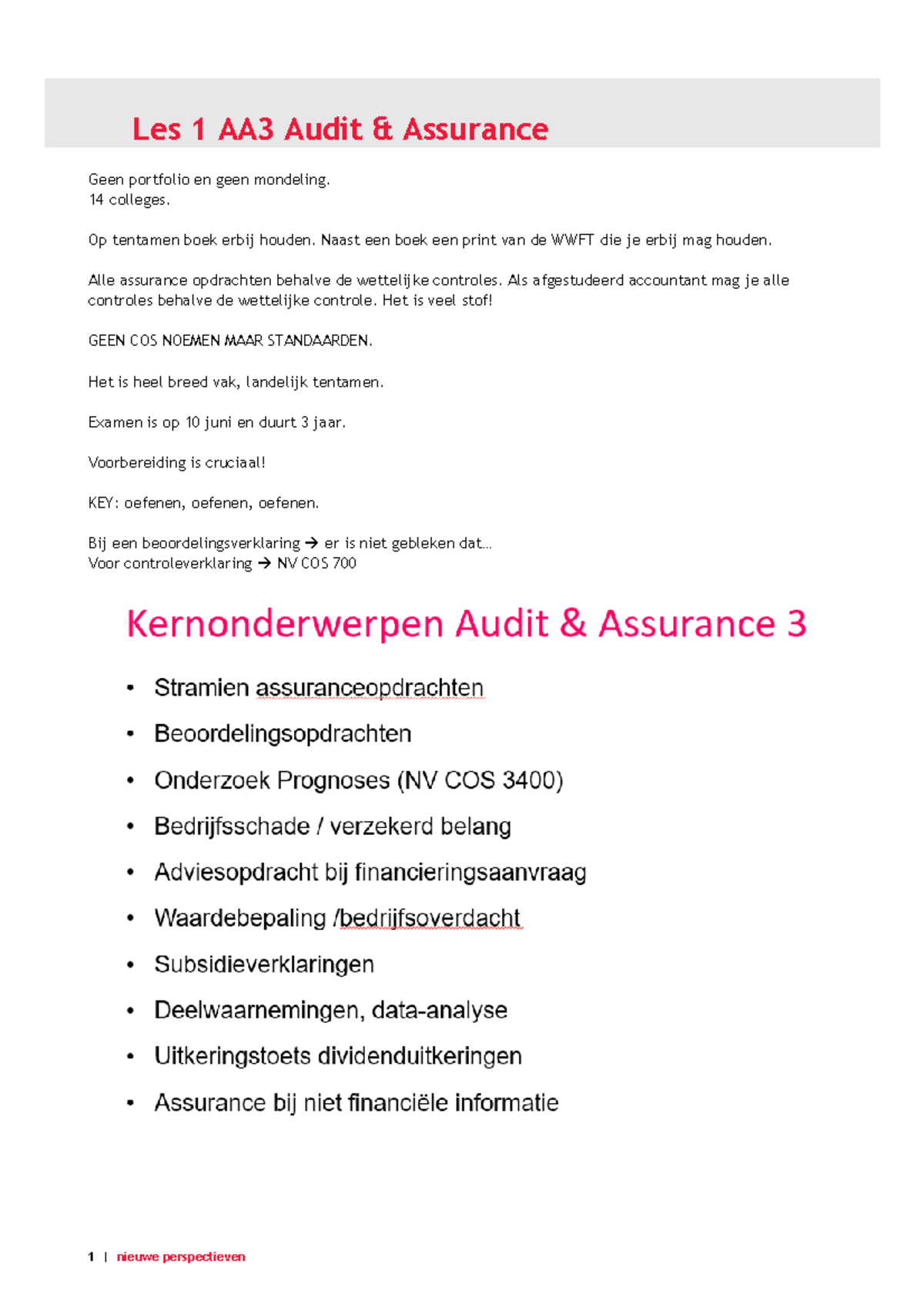 Les 1 AA3 Audit - AA les 1 - Les 1 AA3 Audit & Assurance Geen portfolio ...