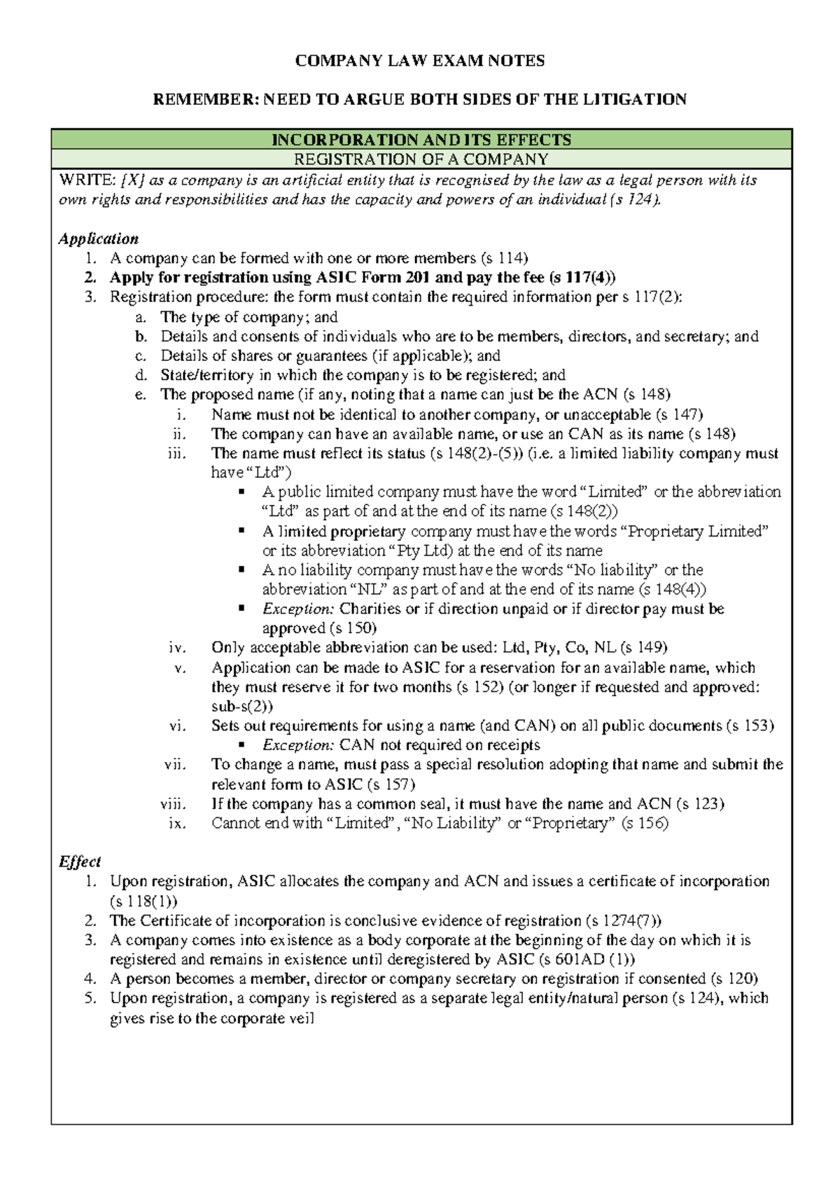 Step by step with sentence starters company law notes - COMPANY LAW ...