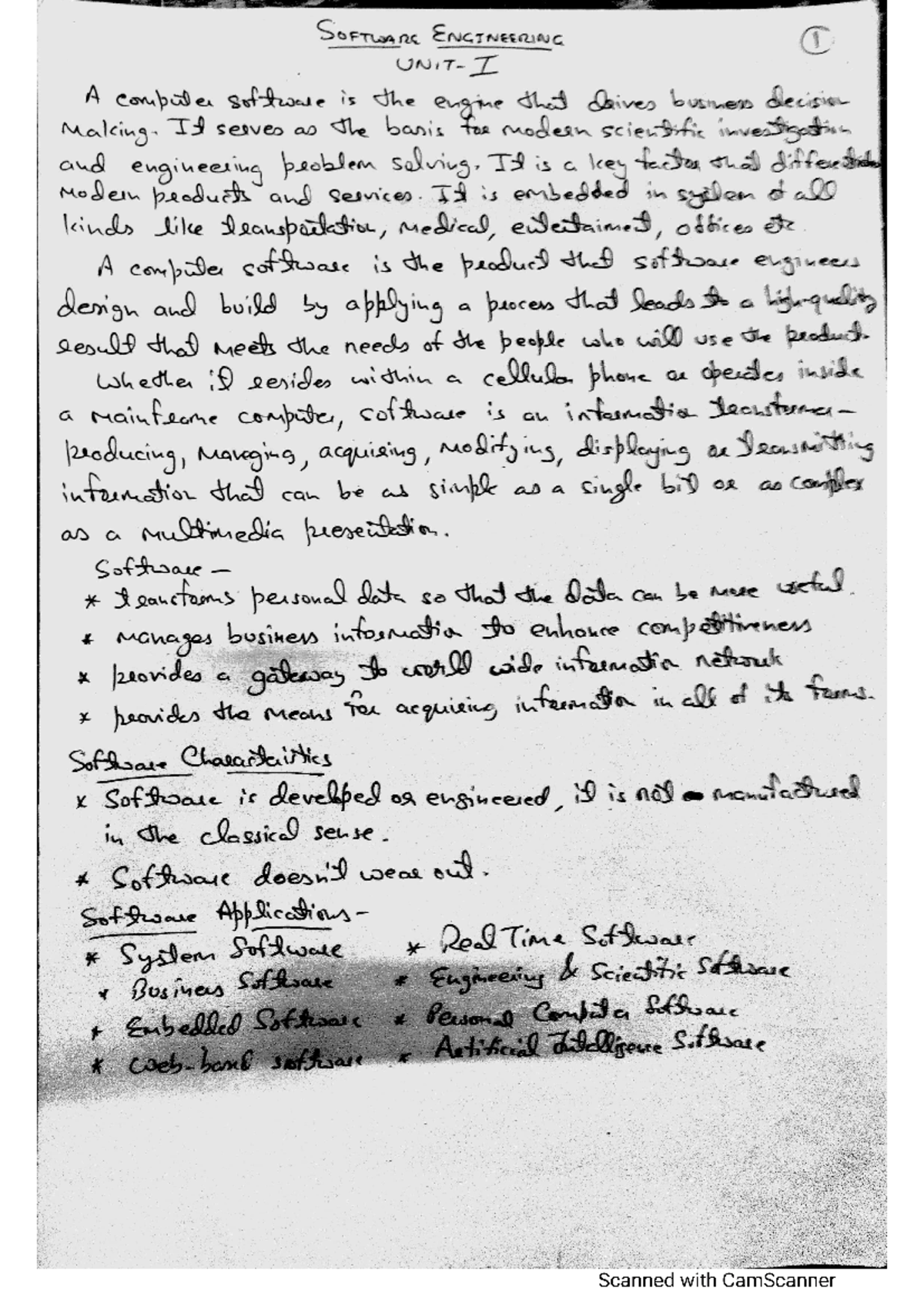 Unit 1 - first unit notes - SOFTWARE ENGINEERING 1 A computer software ...