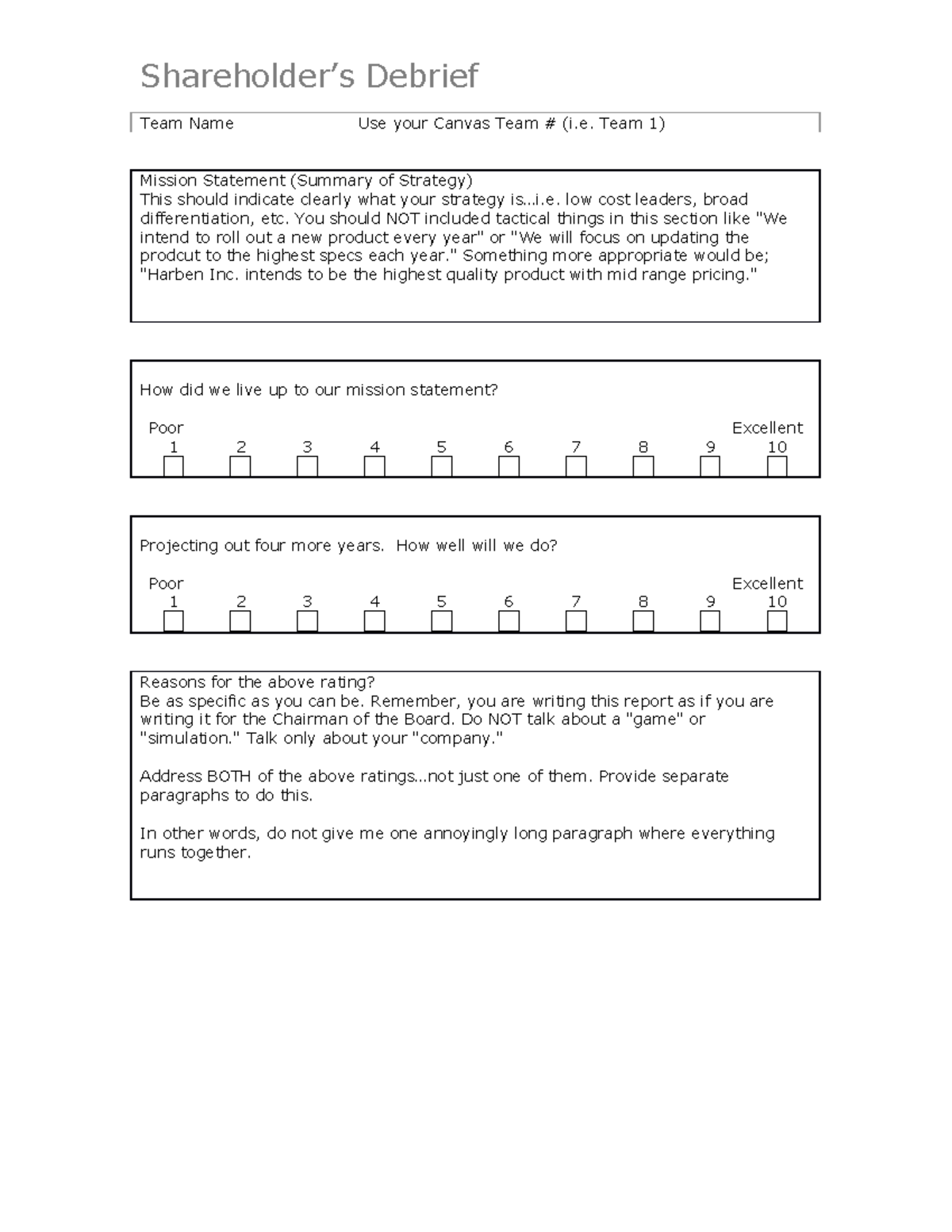 Shareholder report template with notes - Team Name Use your Canvas Team ...
