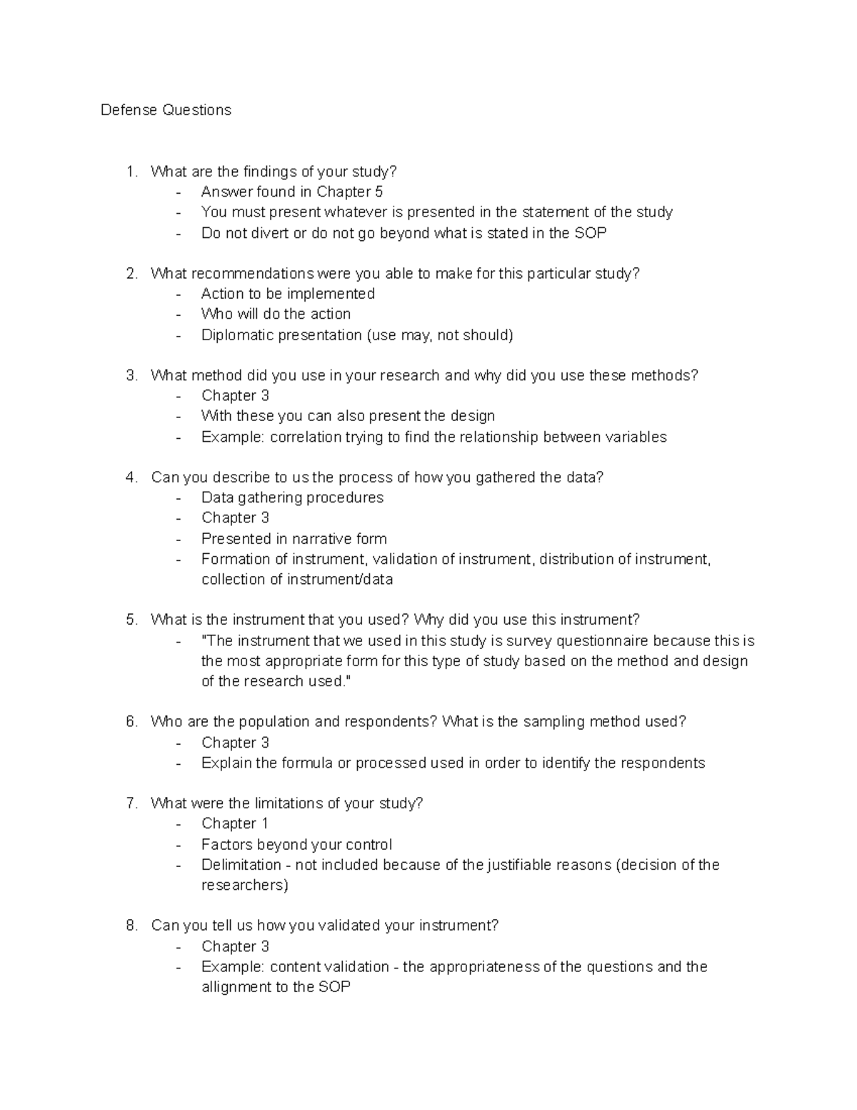 Possible-Defense-Questions - Defense Questions What are the findings of ...