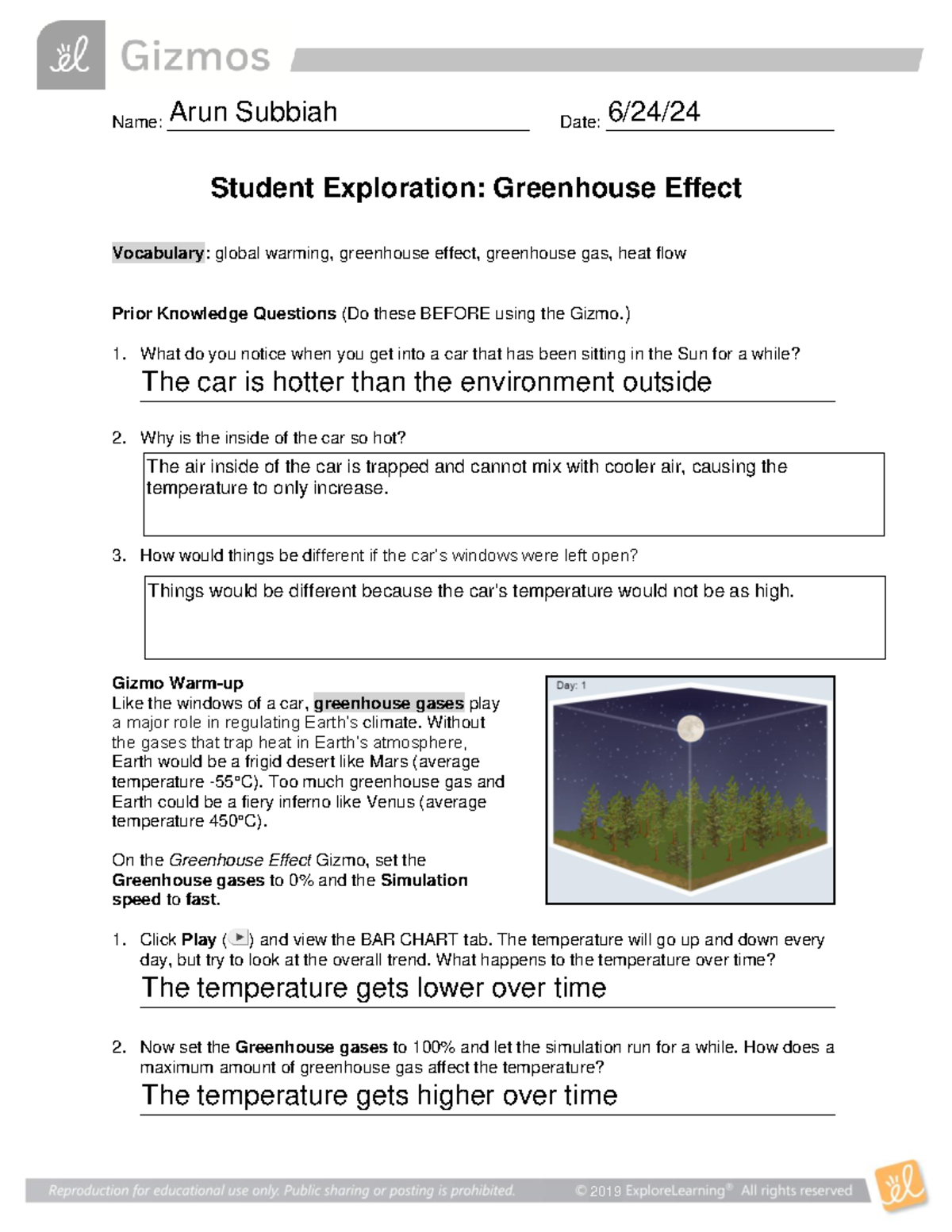 4.5 Gizmo Greenhouse Effect Assignment - 2019 Name