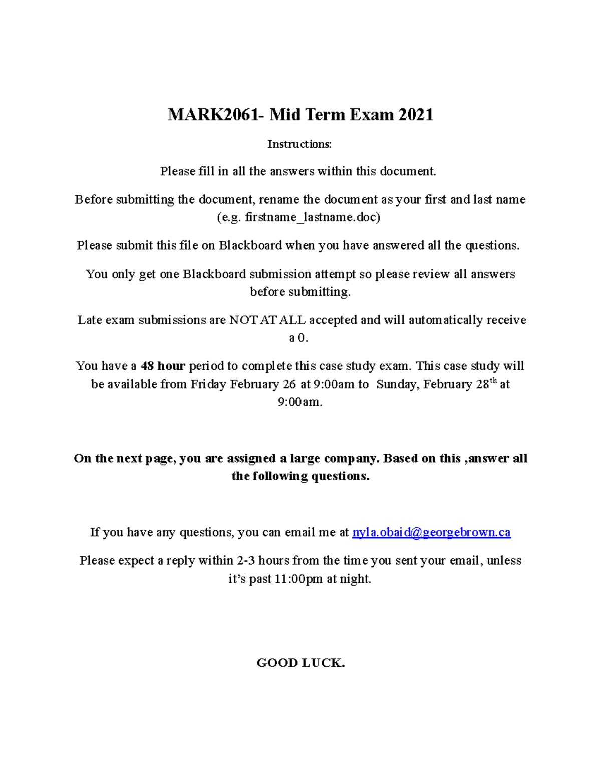 Junaid Mahida MARK2061 Mid Term Exam 2021 - MARK2061- Mid Term Exam ...