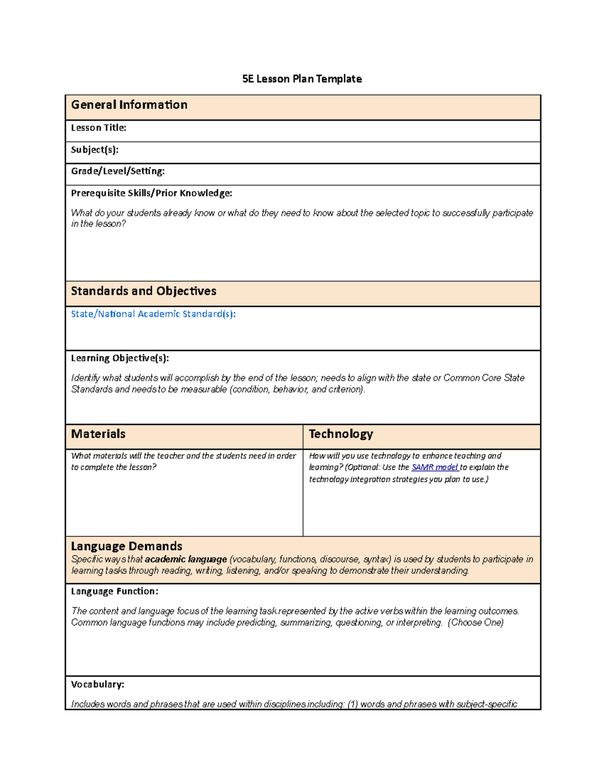 Lp 5e lesson plan template - 5E Lesson Plan Template General ...
