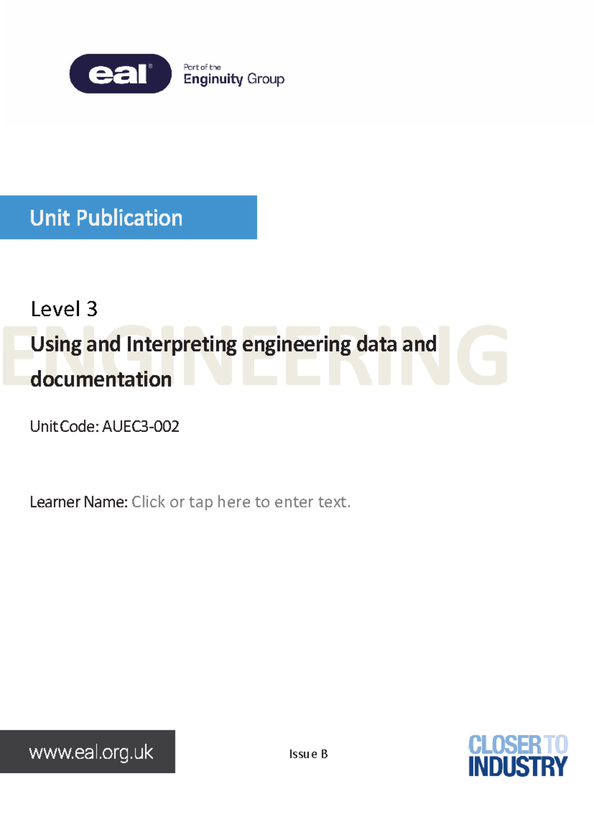 EAL AUEC002 - questions - Level 3 Using and Interpreting engineering data and documentation Unit ...