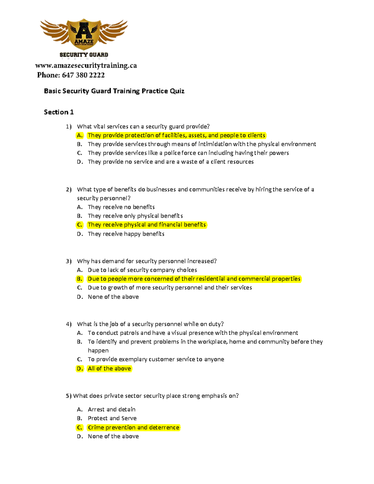 Amaze-Security-Training-quiz - Basic Security Guard Training Practice ...