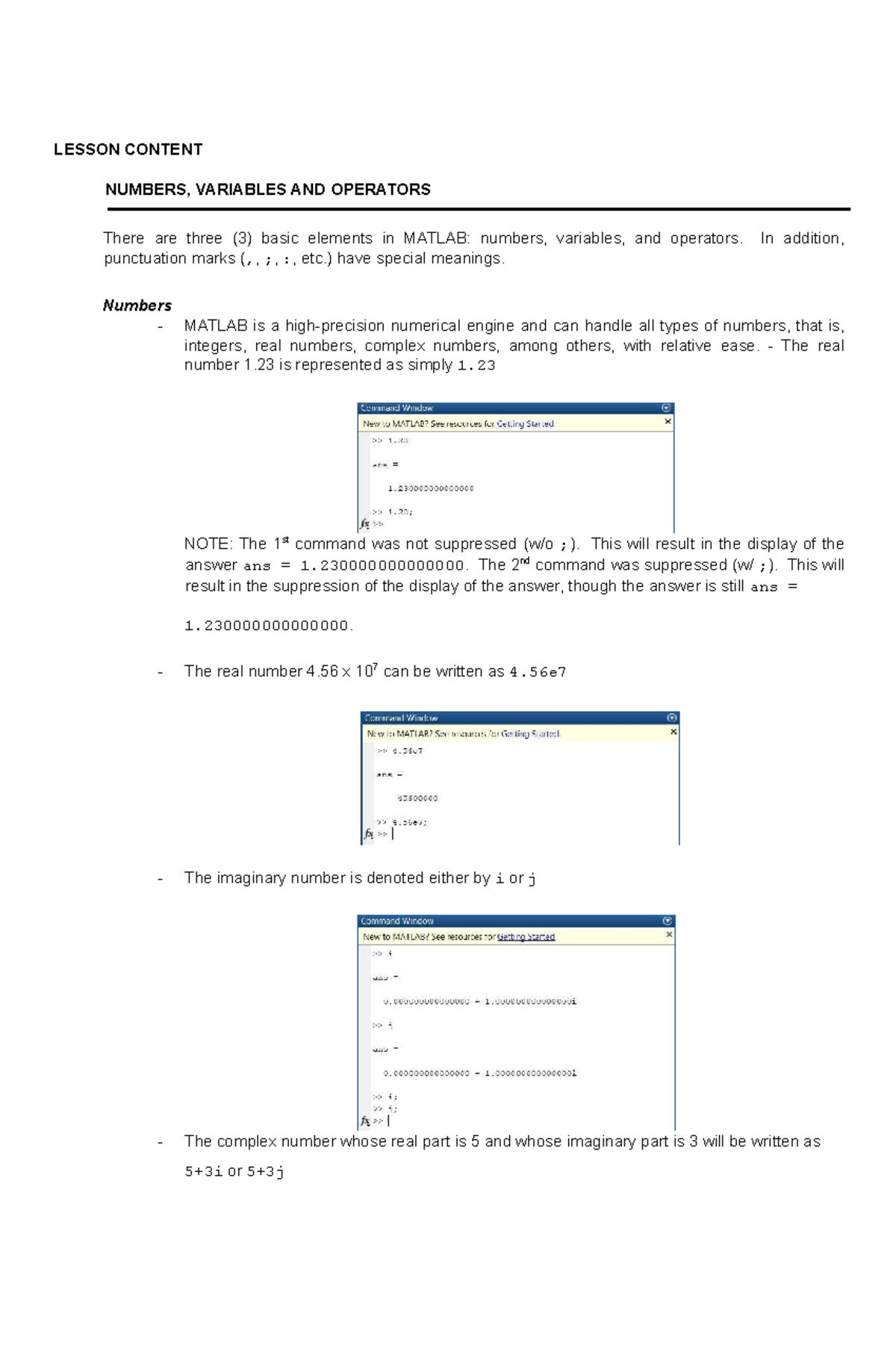 Advanced Mathematics - 4 - LESSON CONTENT NUMBERS, VARIABLES AND ...