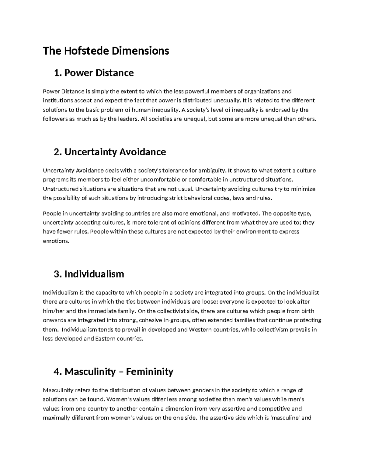 6 Dimensions - The Hofstede Dimensions 1. Power Distance Power Distance ...