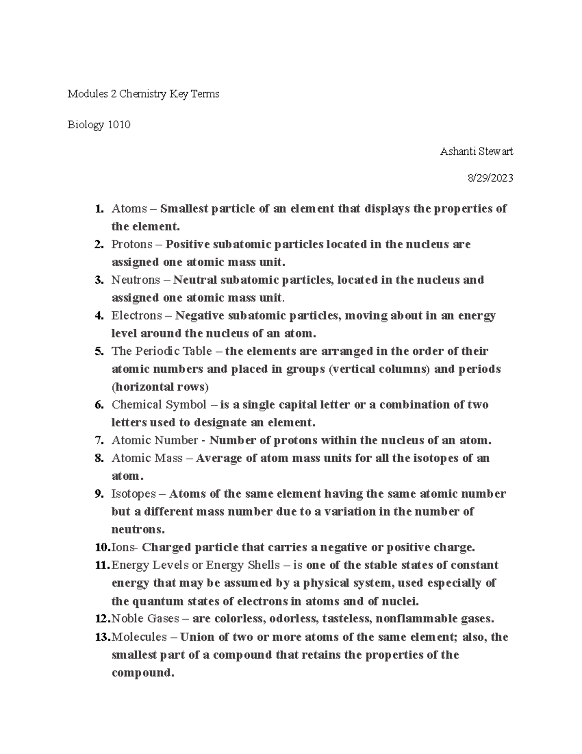Modules 2 Chemistry Key Terms - Modules 2 Chemistry Key Terms Biology ...