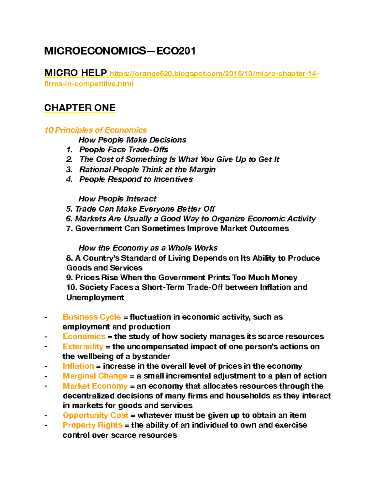 EC0 201 Module 1 Notes - Principles of Economics - MICROECONOMICS—ECO ...