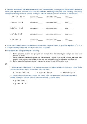 Practice Exercises in Advanced Algebra with Key to Corrections - Name