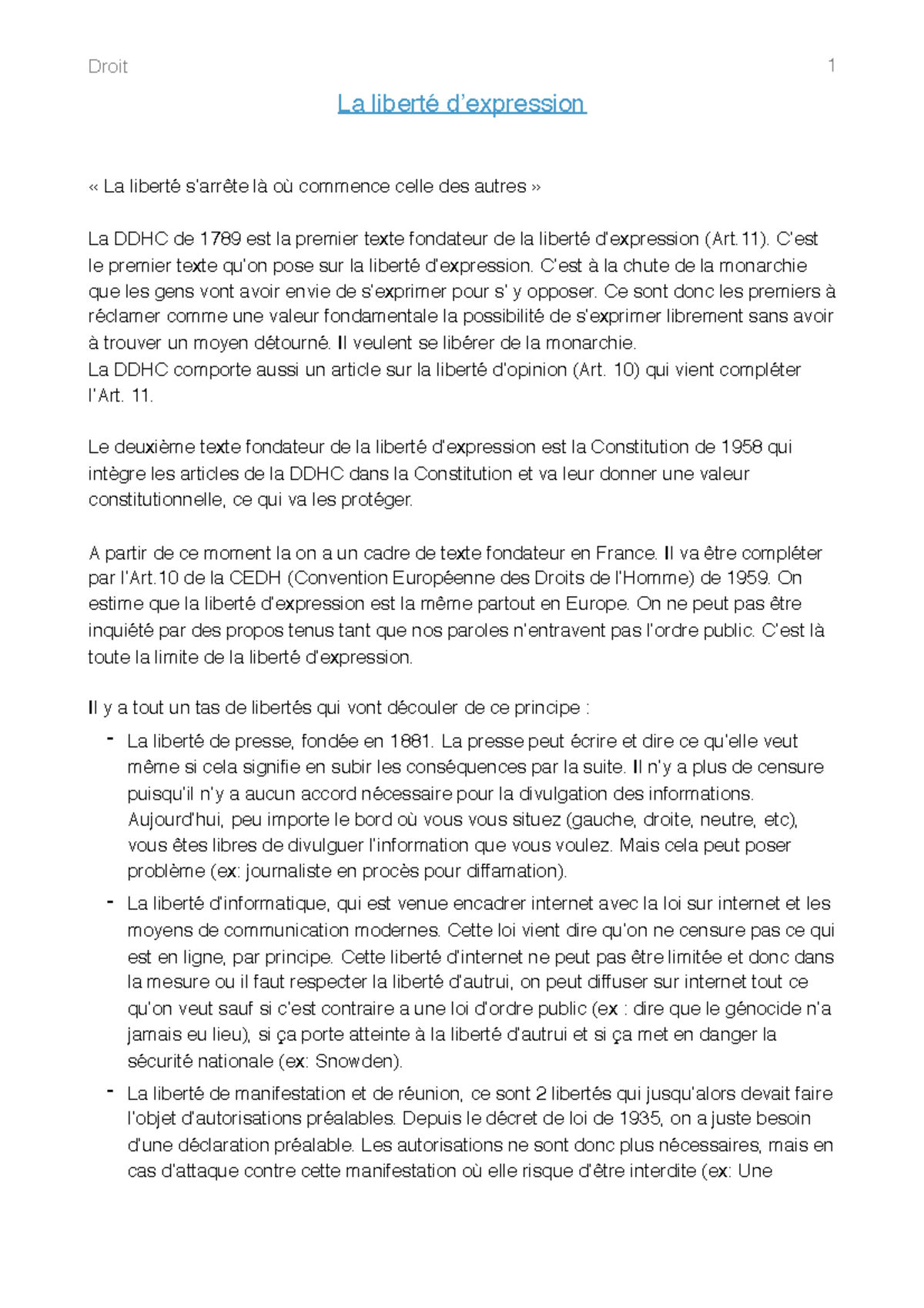 La liberté d'expression - La liberté d’expression « La liberté s’arrête là où commence celle des ...