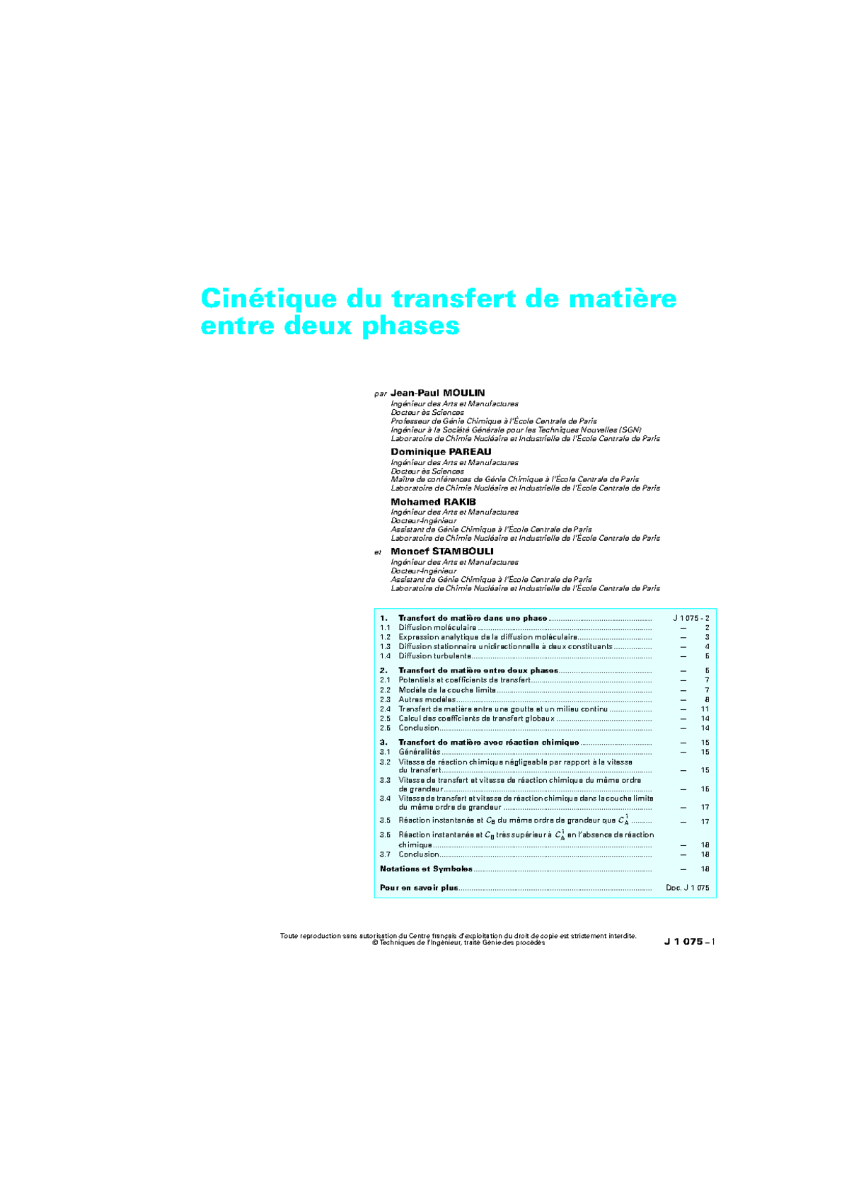 Cinetique Du Transfert de Matiere Entre Deux Phases - Toute ...