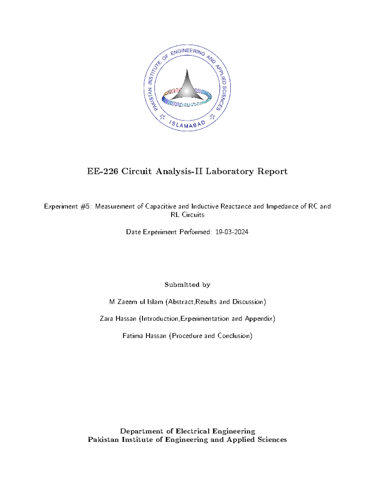 CA II Lab 5 - EE-226 Circuit Analysis-II Laboratory Report Experiment ...