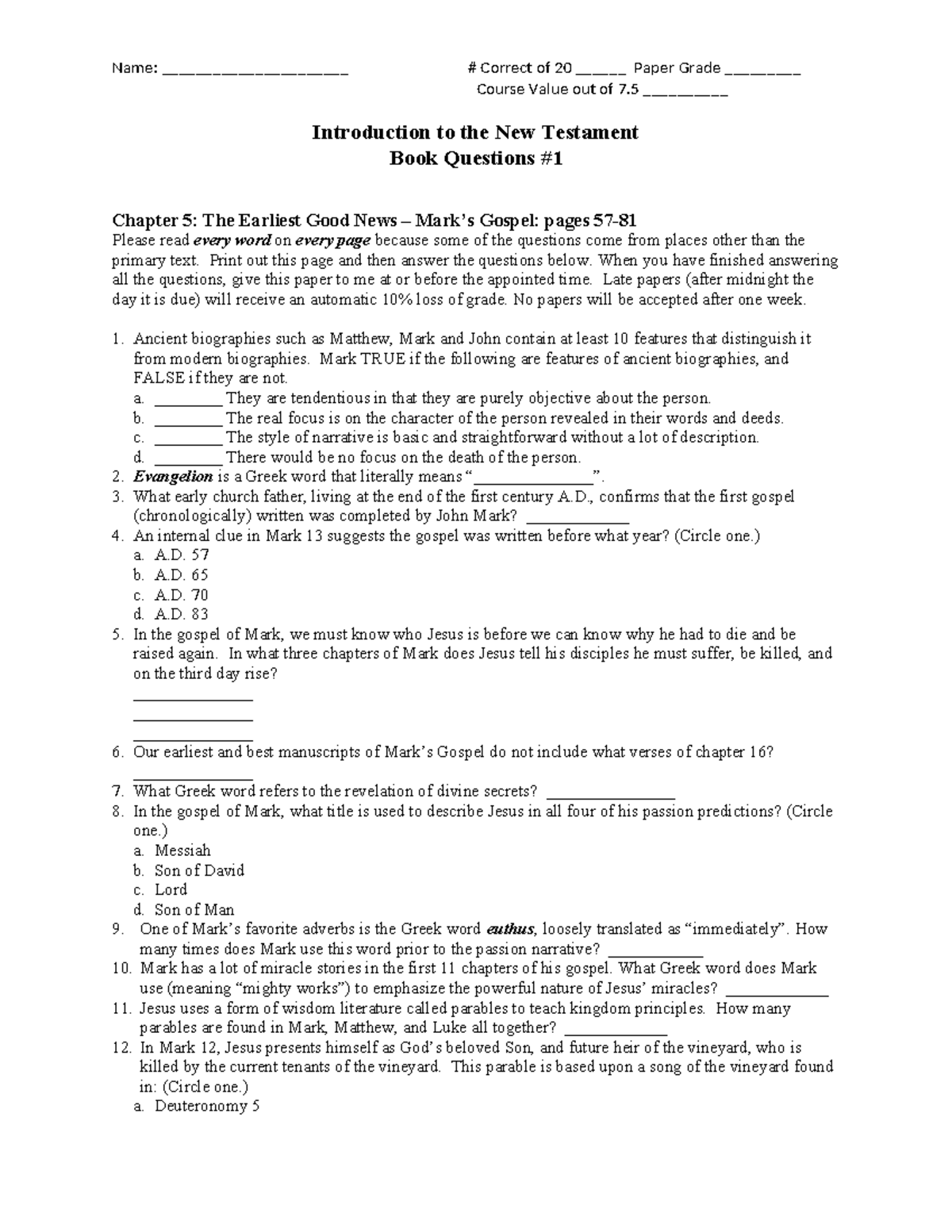 A - INT Book Questions #1 - Witherington - Name ...