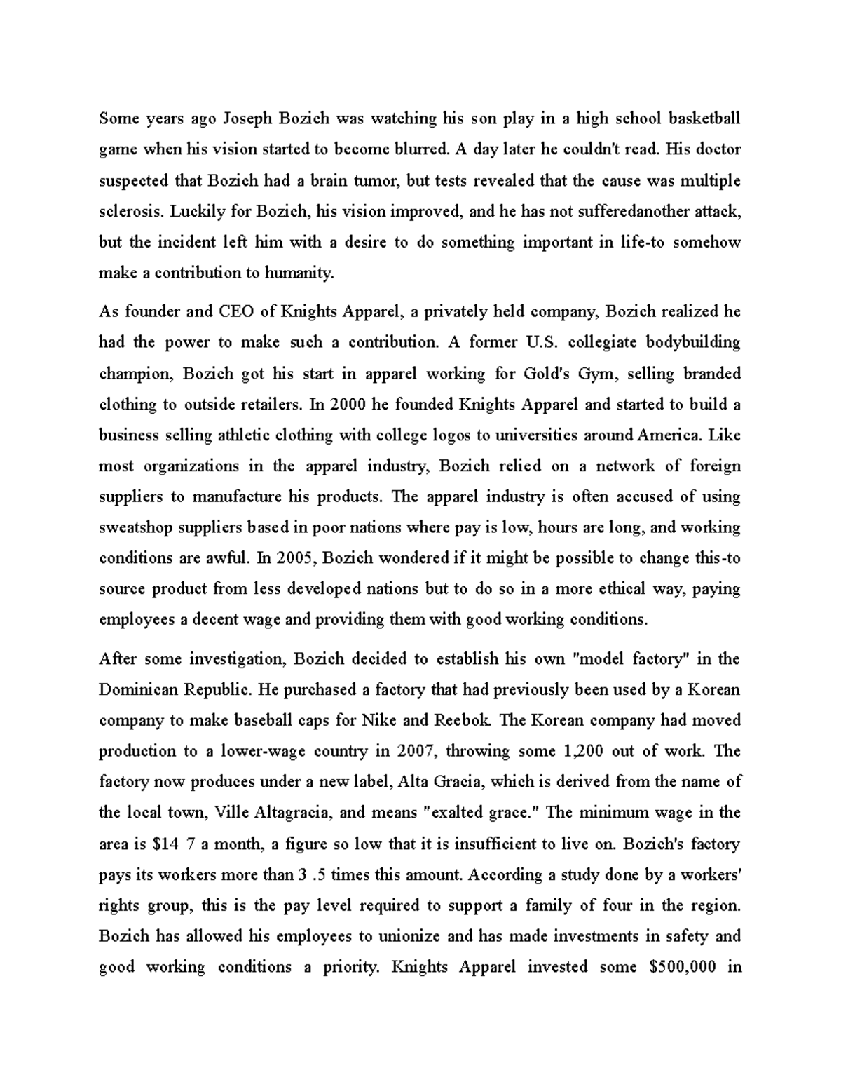 Knights apparel - Ethics in international business (Chap 5) - Some ...