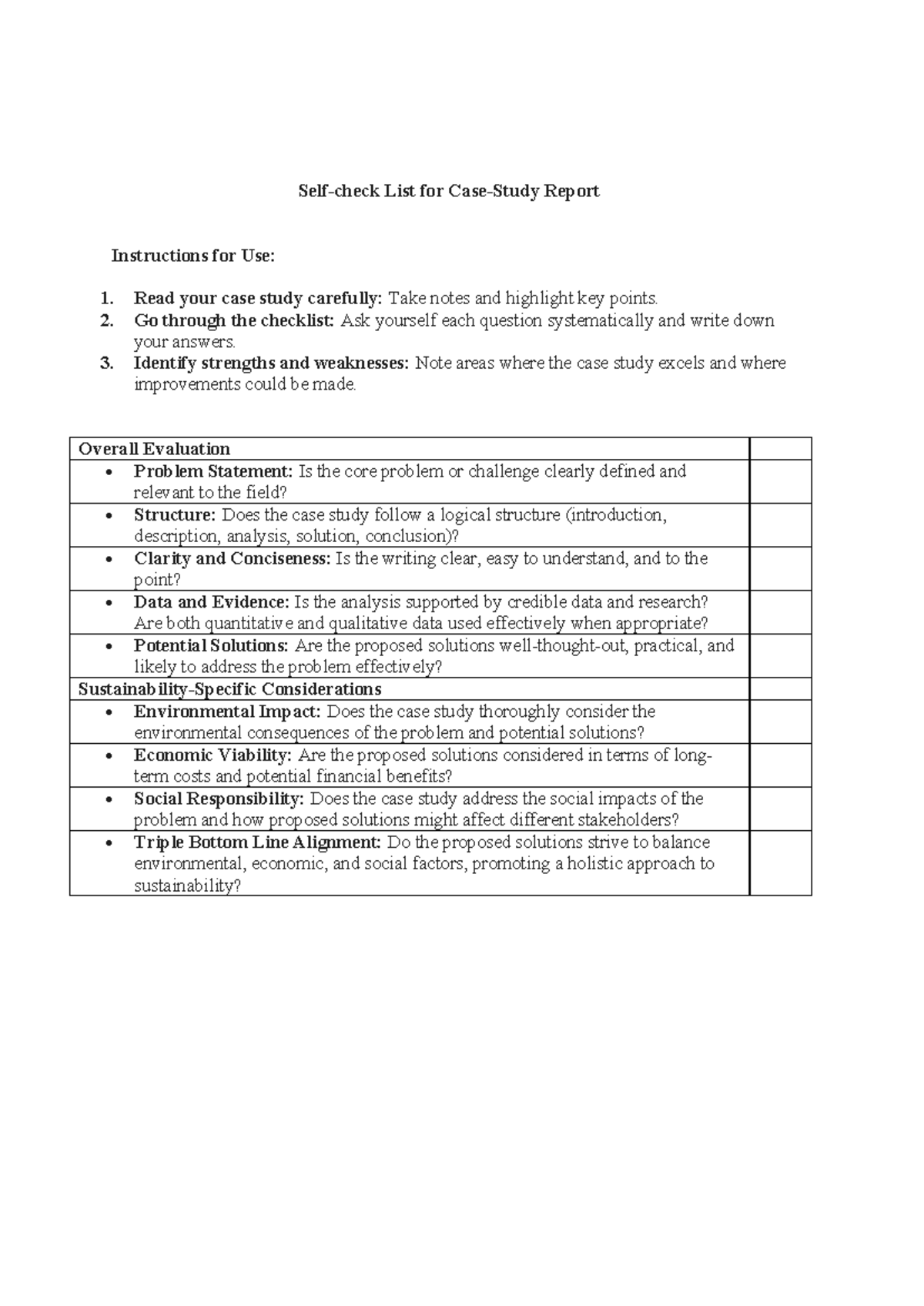 2. Self-check List for Case-Study Report - Self-check List for Case ...