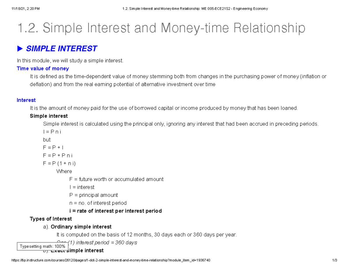 ME 005-1.2. Simple Interest and Money-time Relationship - Engineering ...