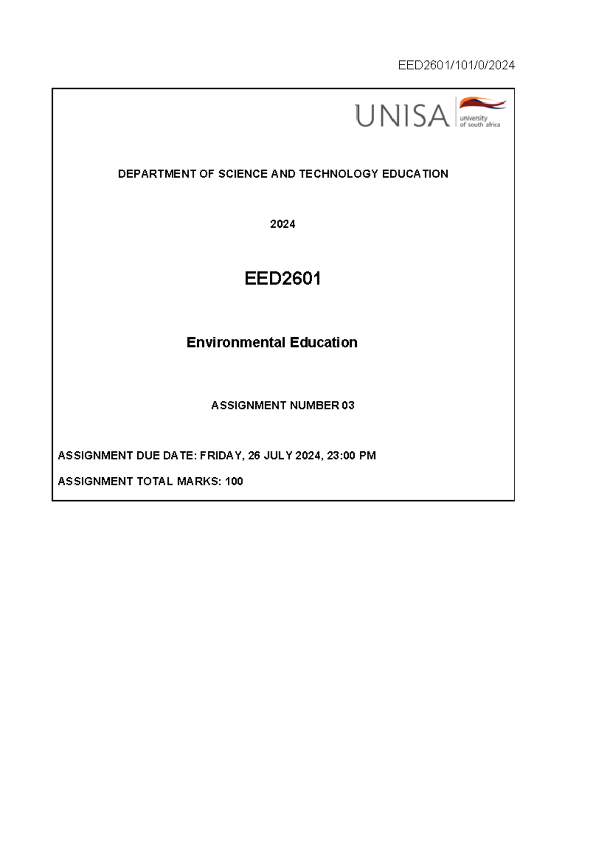 EED2601 Assessment 3 - Abc - EED2601/101/0/ DEPARTMENT OF SCIENCE AND ...