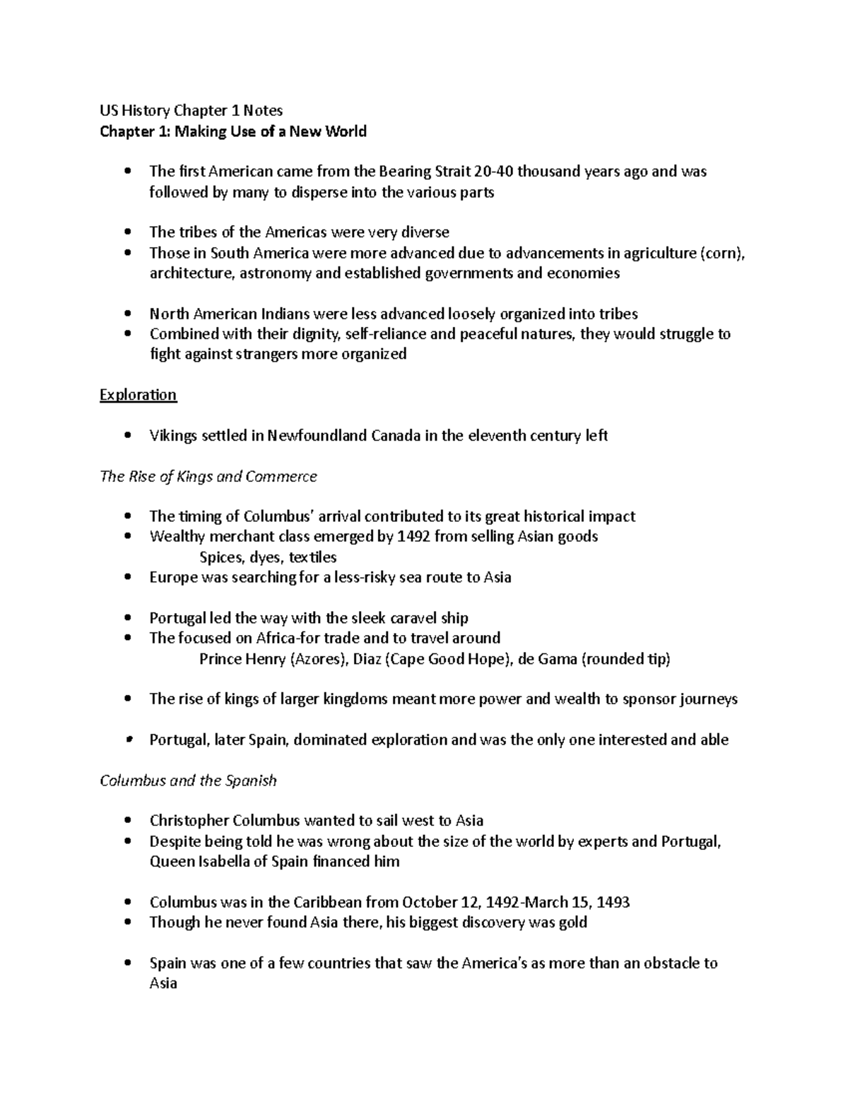US History Chapter 1 Notes - and Catholic Church tried to prevent their ...
