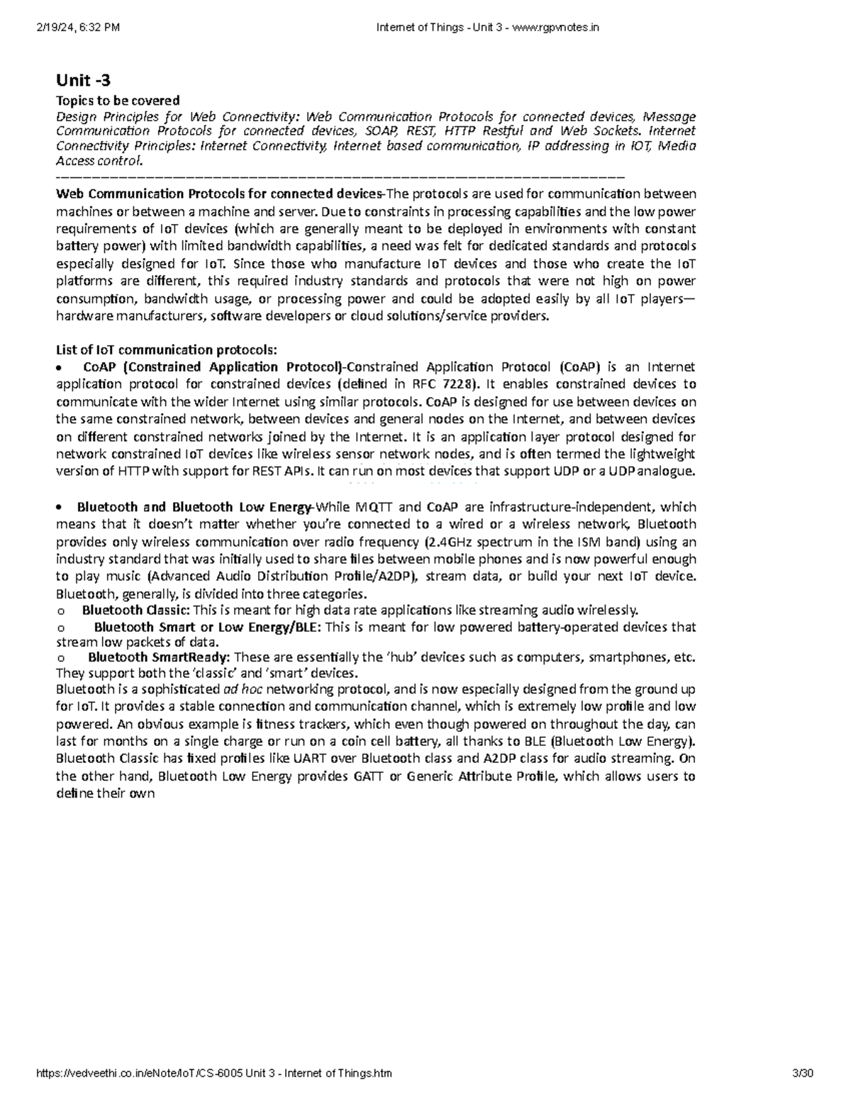 Internet of Things - Unit 3 - co/eNote/IoT/CS-6005 Unit 3 - Internet of Things 3/ Unit - Topics ...