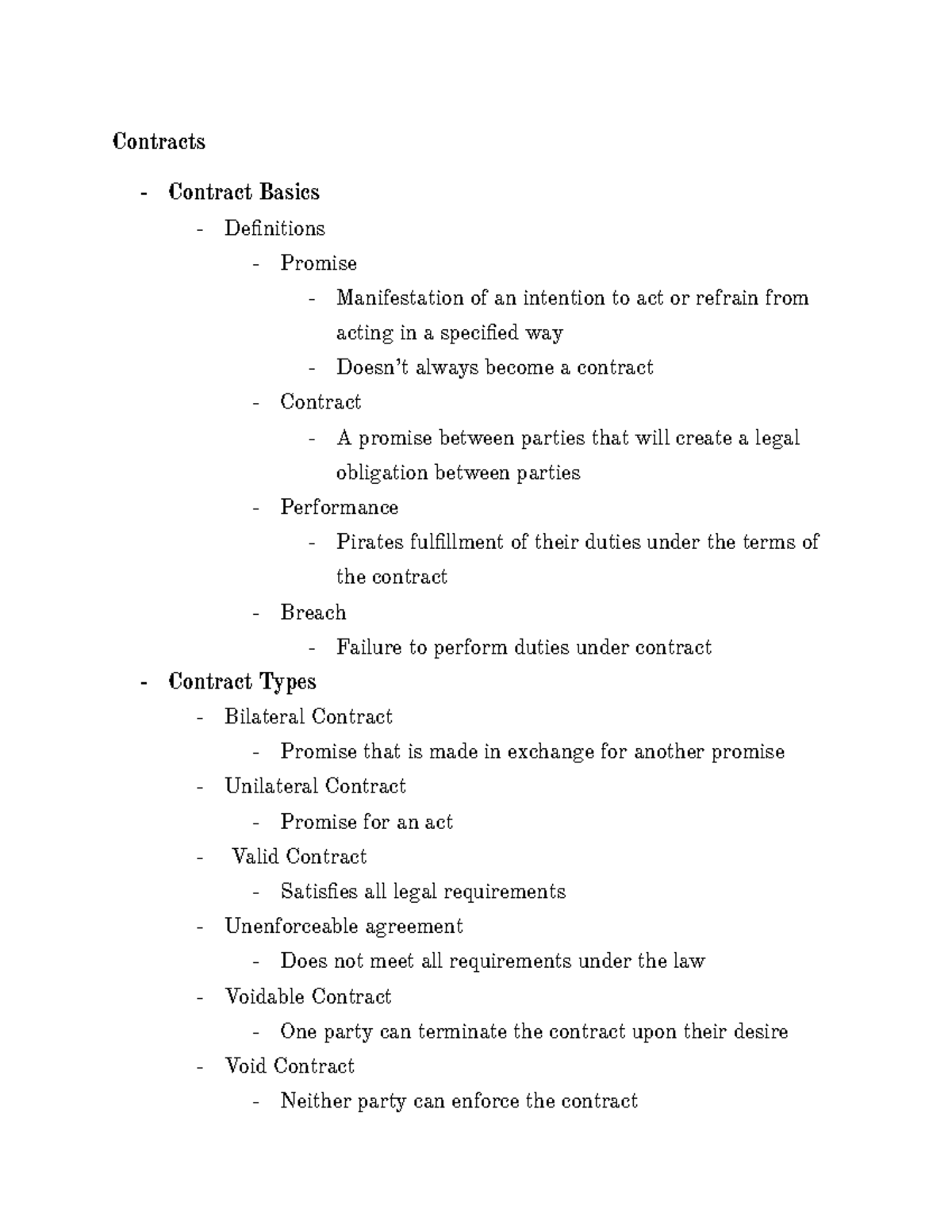 Week 8 Notes - Module 8 - Contracts Contract Basics Definitions Promise ...