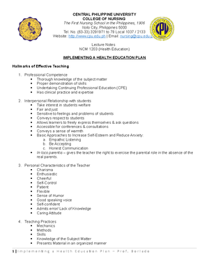 Developing a Health Education Plan Lecture Notes - CENTRAL PHILIPPINE ...