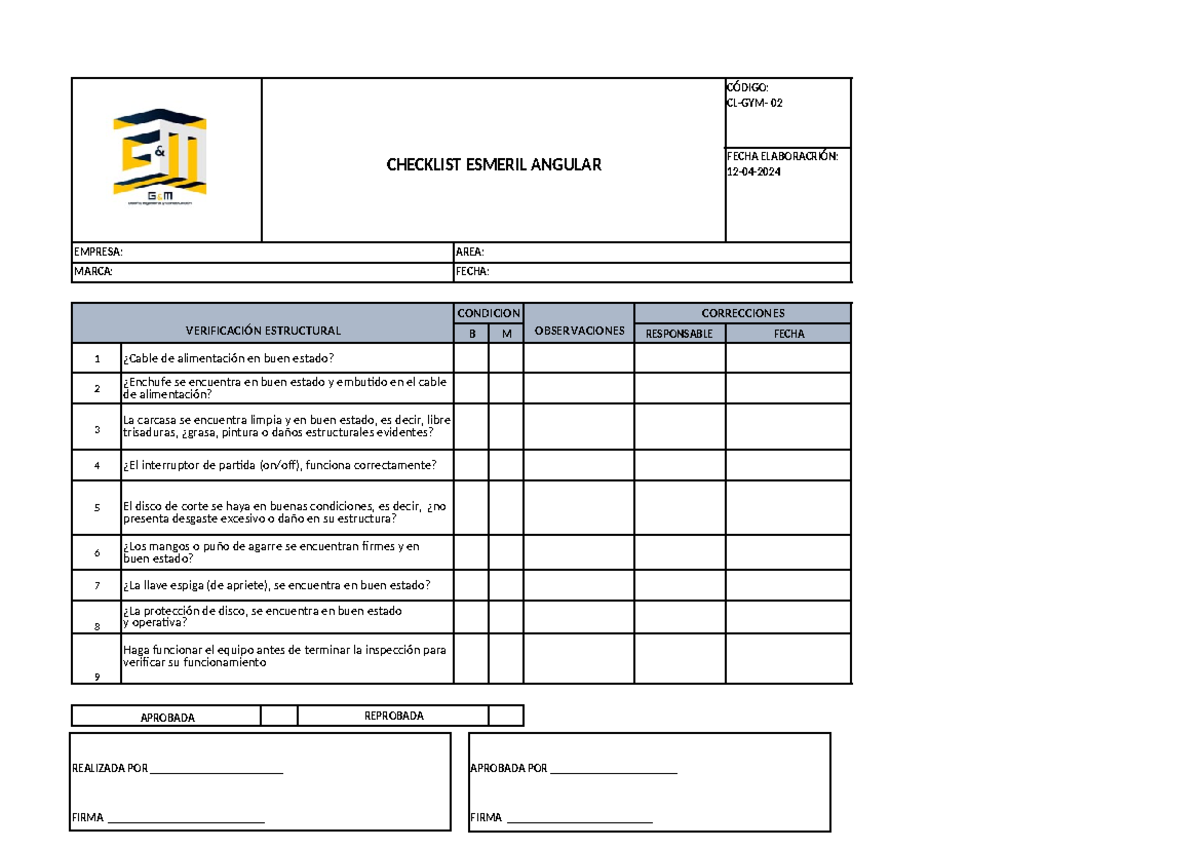 Check LIST Esmeril Angular - REALIZADA POR FIRMA APROBADA POR FIRMA ...