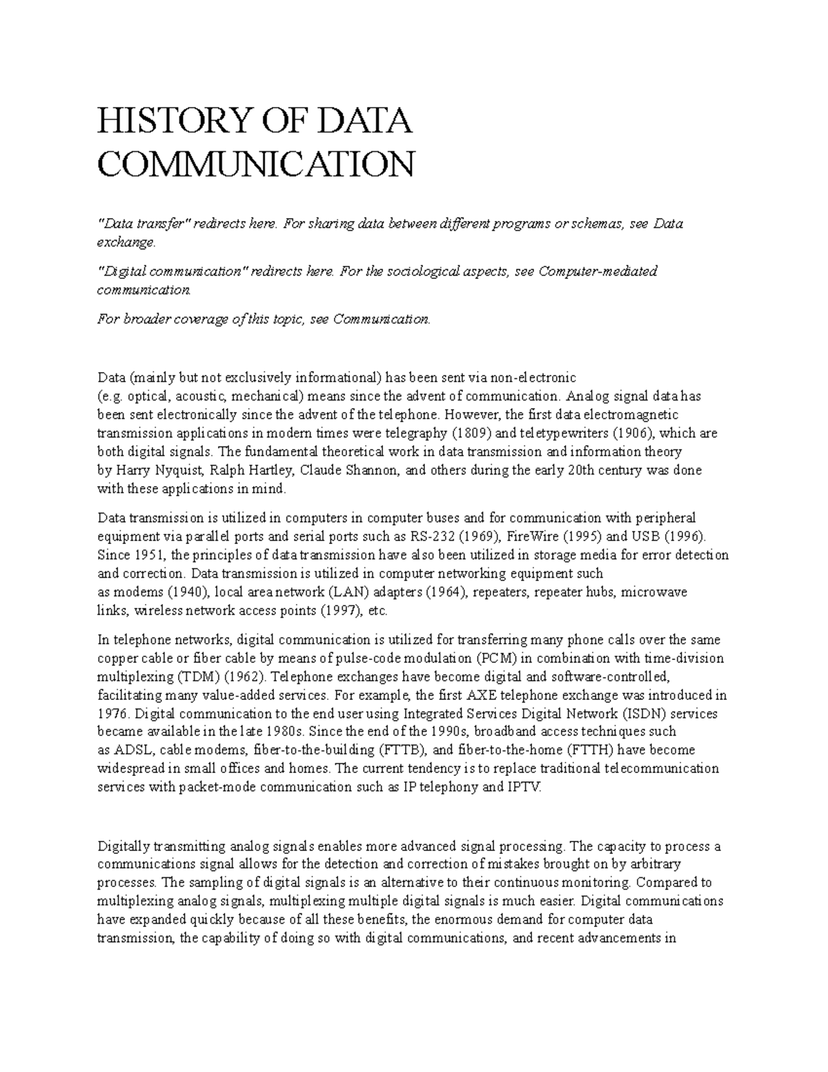 History OF DATA Communication - HISTORY OF DATA COMMUNICATION "Data ...