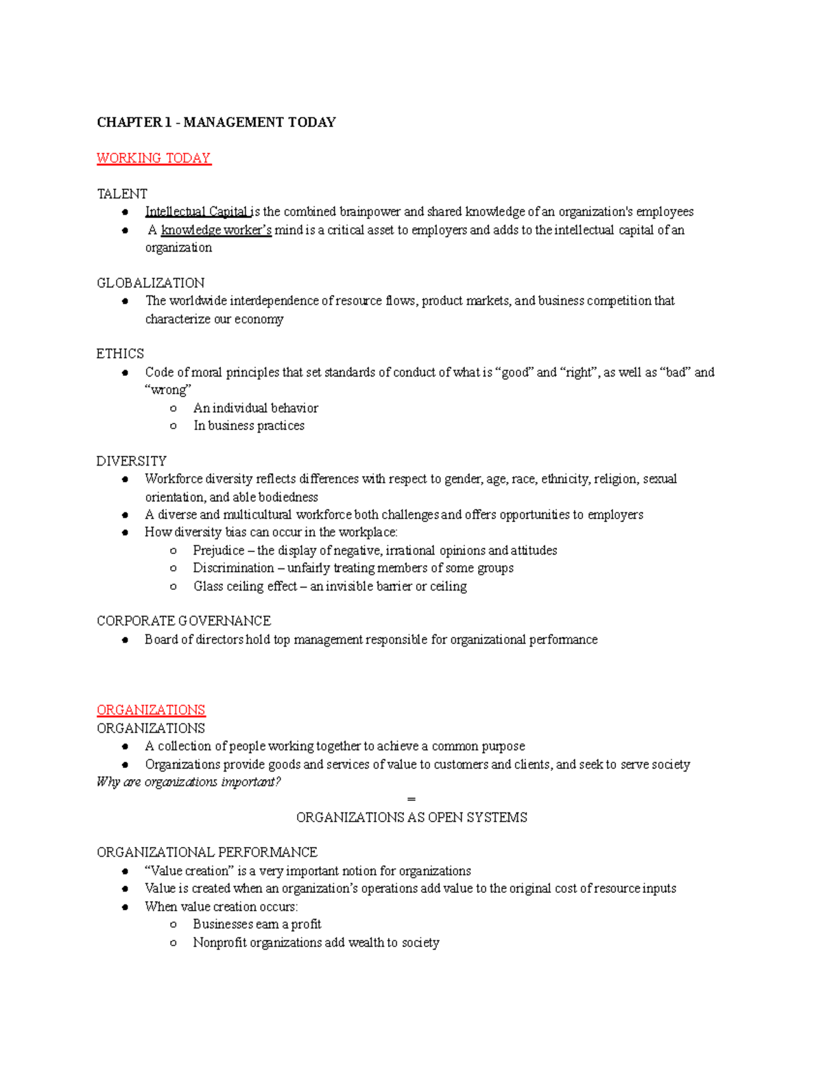Exam prep - jot notes - CHAPTER 1 - MANAGEMENT TODAY WORKING TODAY ...