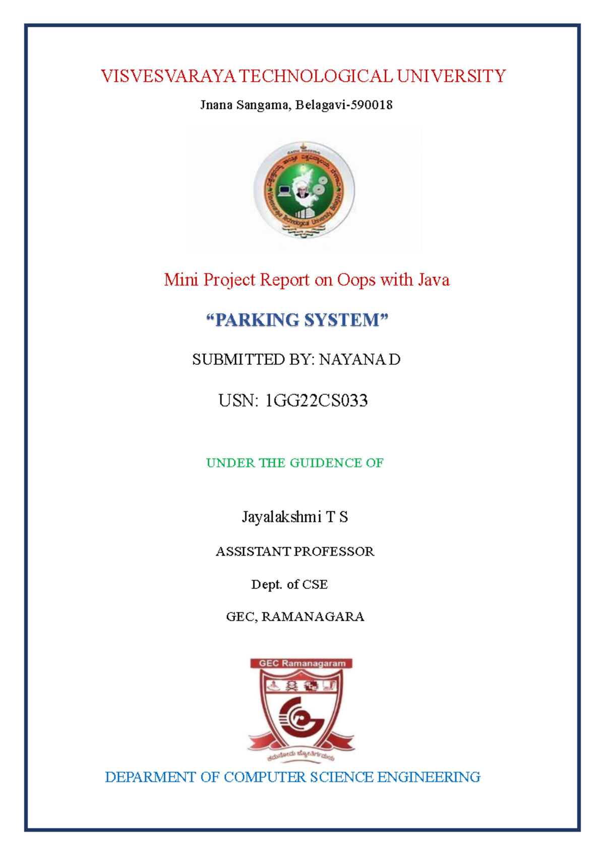 JAVA Final Report - VISVESVARAYA TECHNOLOGICAL UNIVERSITY Jnana Sangama ...