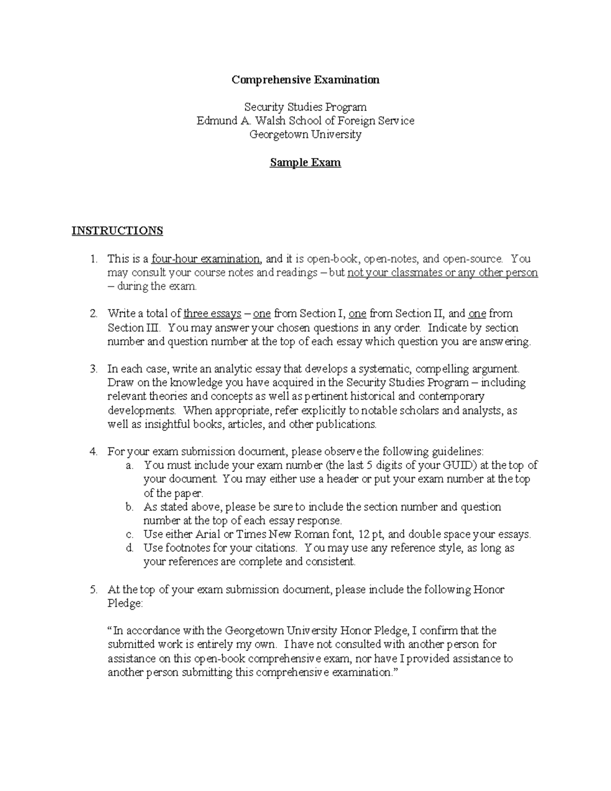 Comprehensive Examination Sample Exam Fall 2021 Security Studies