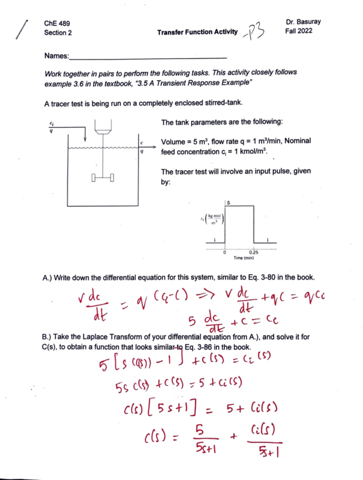 Transform Function Part 3 I Che Section 2 Transfer Function Activity F Dr Basuray Fall