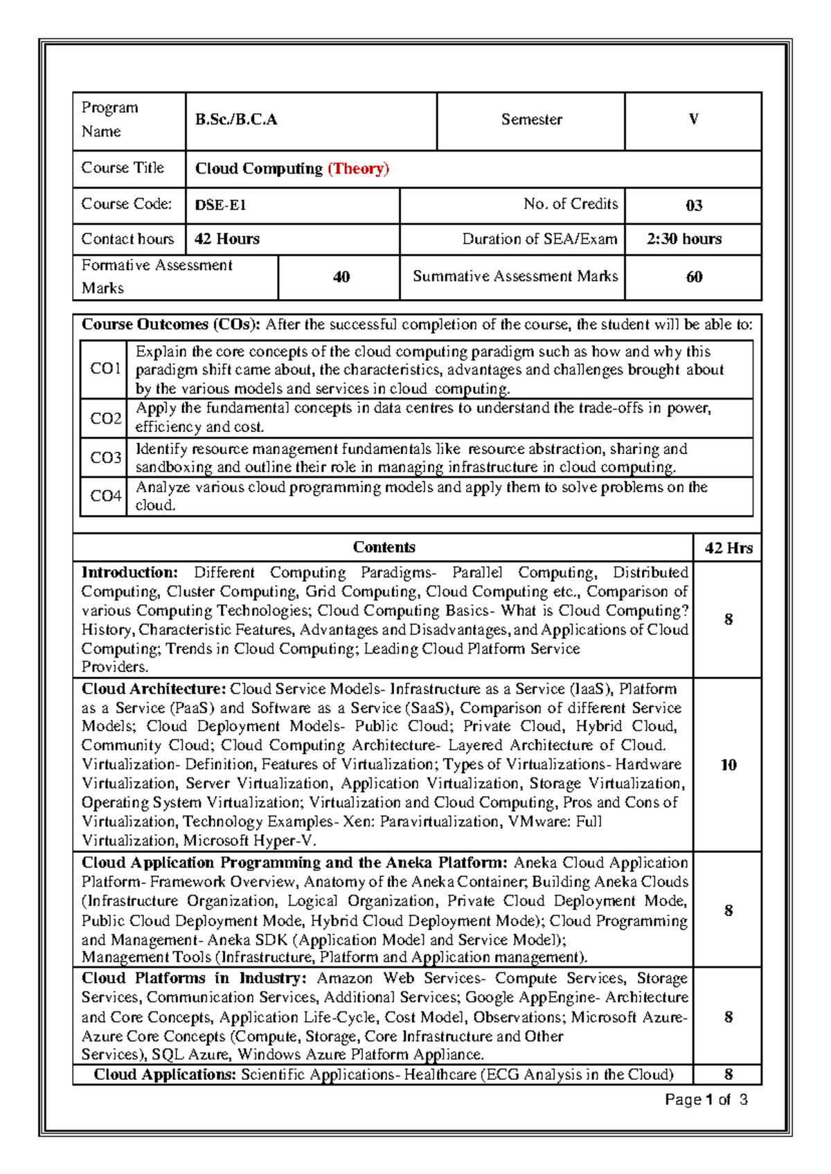 CC cloud computing - Page 1 of 3 Program Name B.Sc./B.C Semester V Course Title Cloud Computing ...