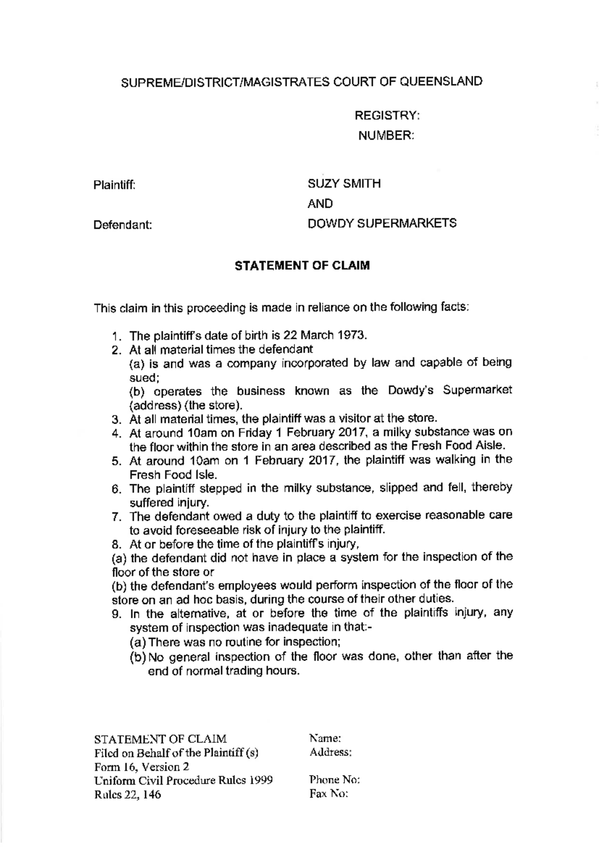 Drafting examples - S U PRE M E/D I STRI CT/MAG ISTRATES COU RT OF QU E ...